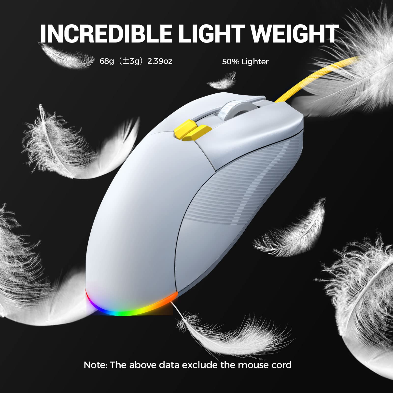 EKSA Gaming Mouse,Lightweight PC Gaming Mice,USB Wired Mouse 12400 DPI Adjustable for Windows/PC/Mac/Laptop Gamer