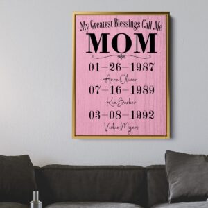 Mothers Day Gifts - Personalized Birthday Gifts For Mom Wife - My Greatest Blessings Call Me Mom & Grandma Custom Canvas Prints For Women - Gift Wrapping Available - Up to 10 Sons or Daughters