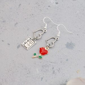 AKTAP Beauty Beast Movie Inspired Earring Rose Belle Charm Jewelry for Princess Fans (Beauty Beast Movie Inspired Earring)