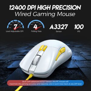 EKSA Gaming Mouse,Lightweight PC Gaming Mice,USB Wired Mouse 12400 DPI Adjustable for Windows/PC/Mac/Laptop Gamer