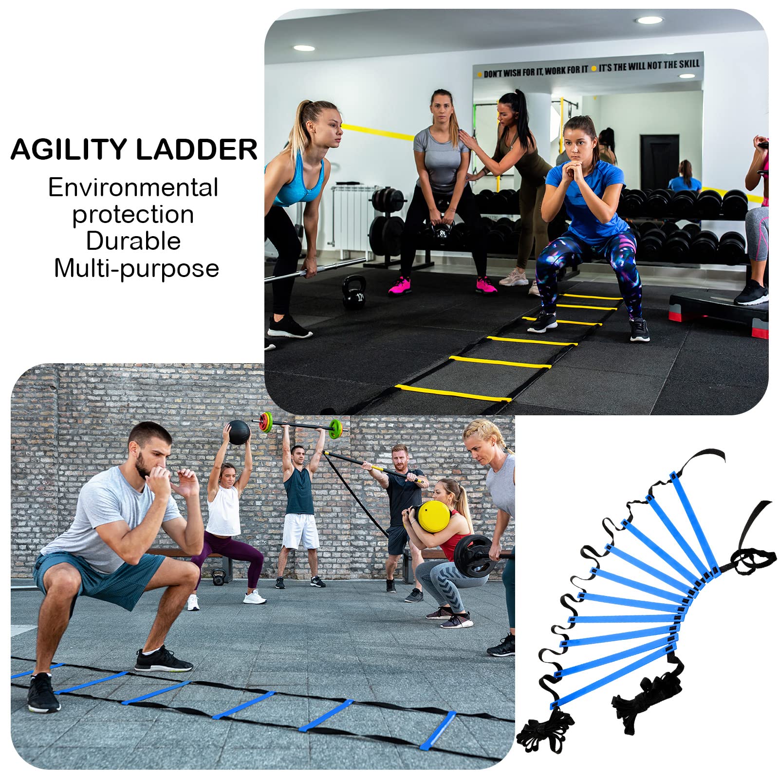 Sosation 2 Pieces Agility Ladder 20 Feet Adjustable Rungs Speed Training Exercise Ladders with Carry Bag for Kids and Adults Soccer Football Boxing Footwork Sports Speed Agility Training