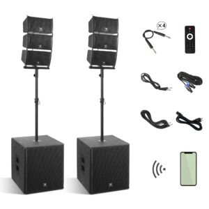 reck club-8000 18-inch 8000w p.m.p.o stereo dj/powered pa speaker system combo set 6 line array speakers and two 18 inch subwoofers with bluetooth/usb/sd card/remote control