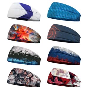 obmwang 8 pieces sports headbands - non-slip sweatbands for workout, travel, fitness, moisture wicking for men and women