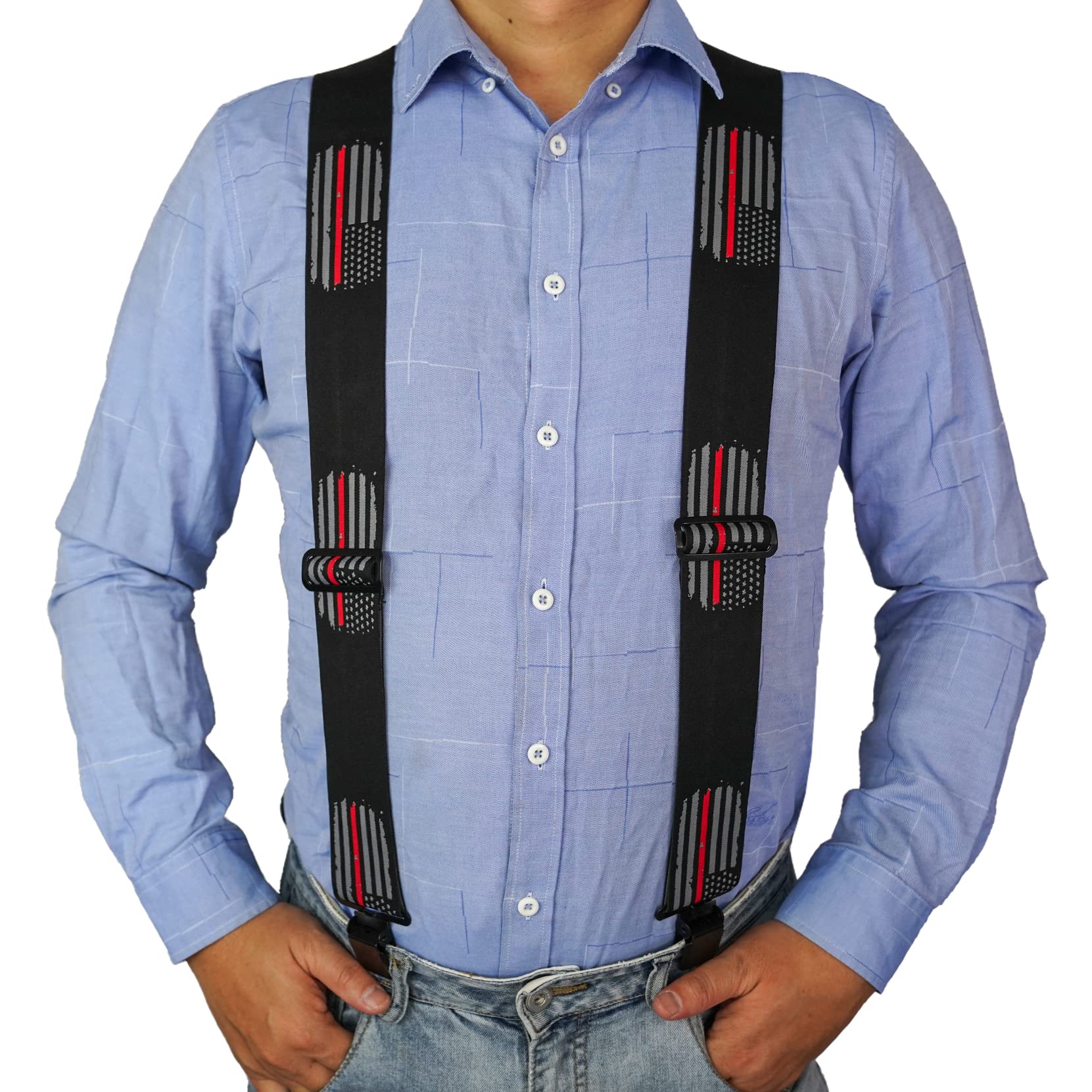 KUNN Suspenders for Men American Flag - 2 Inch Wide Heavy Duty Clips Adjustable Suspender