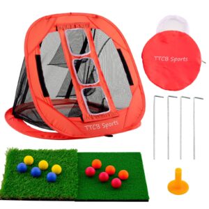 pop up golf chipping net, chipping net golf target removable, 1 golf net with 2 hitting mats and 16 training balls, indoor/outdoor golf training equipment, golf gifts for men and womens