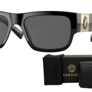 Versace VE4406 GB1/87 56MM Black/Dark Grey Rectangle Sunglasses for Men + BUNDLE With Designer iWear Eyewear Kit