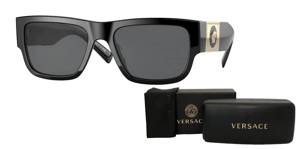 Versace VE4406 GB1/87 56MM Black/Dark Grey Rectangle Sunglasses for Men + BUNDLE With Designer iWear Eyewear Kit