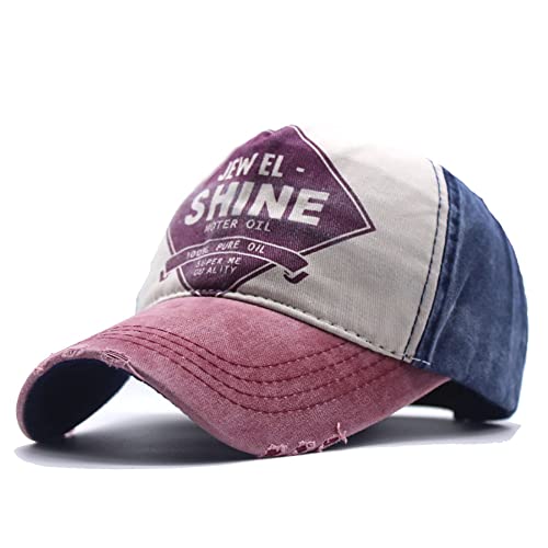 elwow Men's Women's Unisex Summer Distressed Baseball Cap Trucker Sun Hat with Strap (One Size, Deep Red)