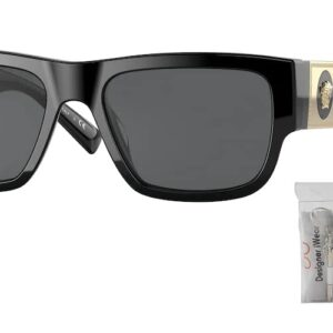 Versace VE4406 GB1/87 56MM Black/Dark Grey Rectangle Sunglasses for Men + BUNDLE With Designer iWear Eyewear Kit