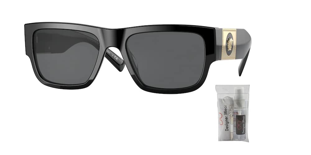 Versace VE4406 GB1/87 56MM Black/Dark Grey Rectangle Sunglasses for Men + BUNDLE With Designer iWear Eyewear Kit