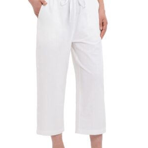 Bonnorth Women's Linen Beach Capri Pants Womens Lounge Loose Running Pants for Women Wide Leg Plus Size Casual Pants for Women Yoga Golf Lightweight Pants White L