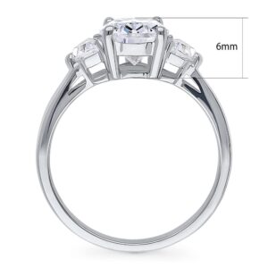 BERRICLE Sterling Silver 3-Stone Wedding Engagement Rings Pear Cut Cubic Zirconia CZ Ring for Women, Rhodium Plated Size 6