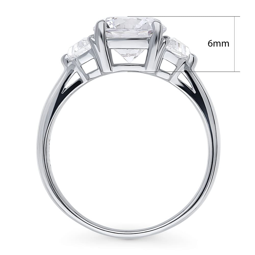 BERRICLE Sterling Silver 3-Stone Wedding Engagement Rings Round Cubic Zirconia CZ Ring for Women, Rhodium Plated Size 5