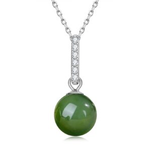 dengguang jade necklace for women,sterling silver natural real green round jade hypoallergenic cz pendant necklace christmas jewelry gifts for wife mom (size:12mm)