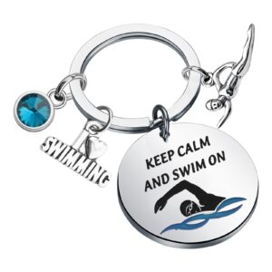 pliti swimming keychain swimming lover gift keep calm and swim on keyring for swimming lover swim team inspirational gift for sports lover (keep calm swim)