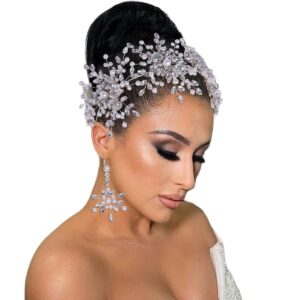 lovfoiver bridal wedding headband rhinestone pearls tiara earring set silver women handmade hair accessories