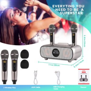 Karaoke Machine for Adults and Kids,Portable Bluetooth 2 Wireless Karaoke Microphone with Holder/USB/TF Card/AUX-in, PA Speaker System for Home Party, Picnic,Car,Outdoor/Indoor