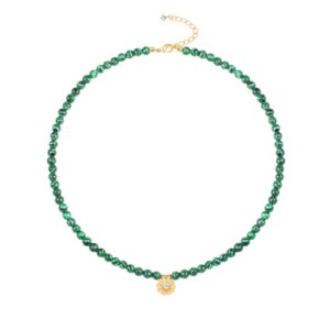 pernnla pearl protection malachite crystal beaded necklace for women cute daisy flower gold pendant choker necklace dainty handmade boho jewelry 15”