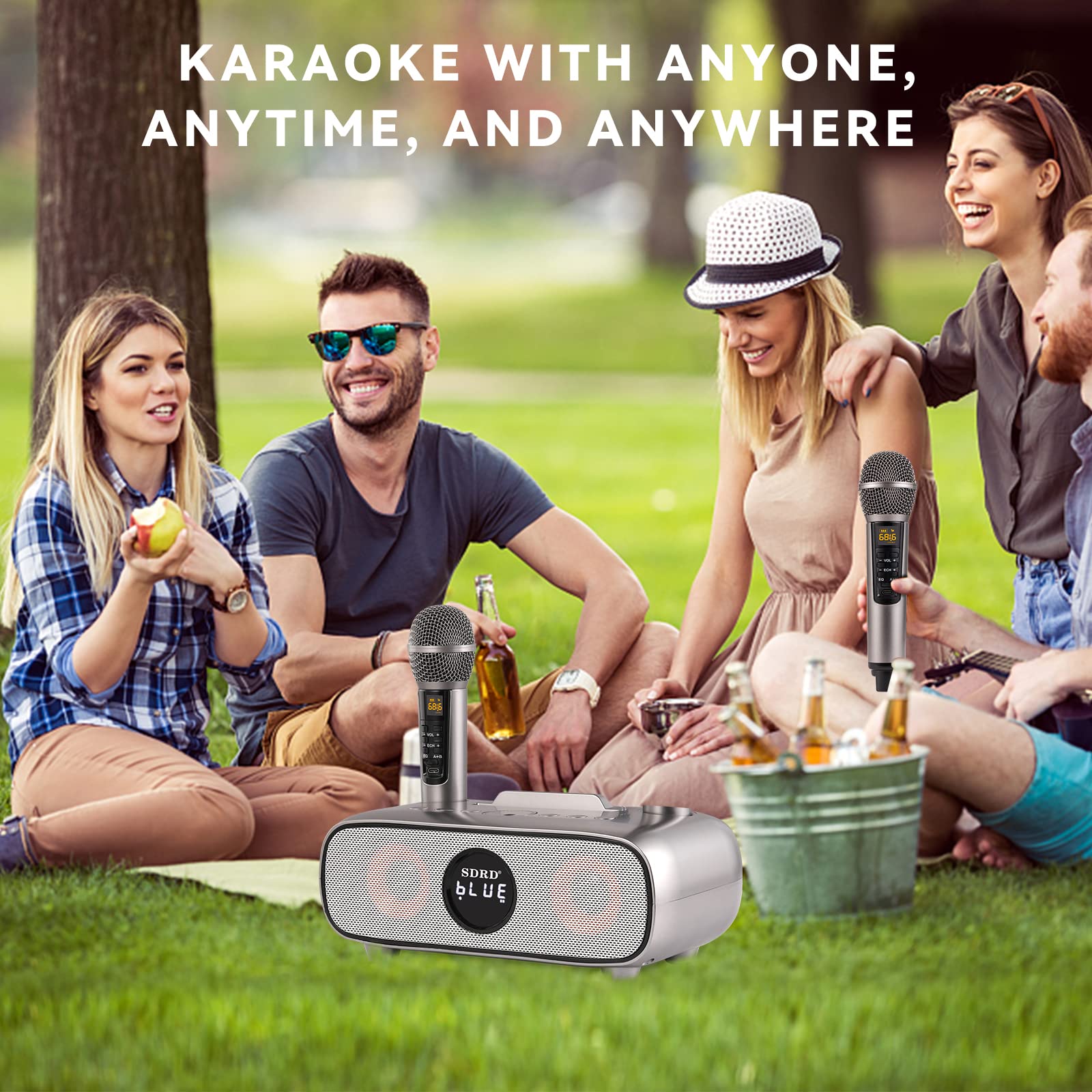 Karaoke Machine for Adults and Kids,Portable Bluetooth 2 Wireless Karaoke Microphone with Holder/USB/TF Card/AUX-in, PA Speaker System for Home Party, Picnic,Car,Outdoor/Indoor