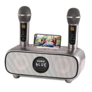 karaoke machine for adults and kids,portable bluetooth 2 wireless karaoke microphone with holder/usb/tf card/aux-in, pa speaker system for home party, picnic,car,outdoor/indoor