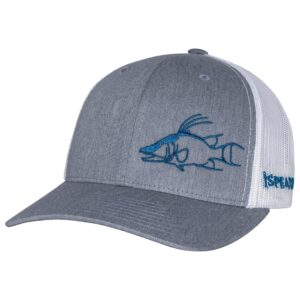 hogfish trucker hat: adjustable snapback | spearfishing | fishing - h. gray/white