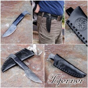 Toferner Viking Knife Odin's Raven, Norse Hand Forged Knife with Genuine Leather Case, Hardened Blade, Nordic Knife, Original Gift Idea for Men