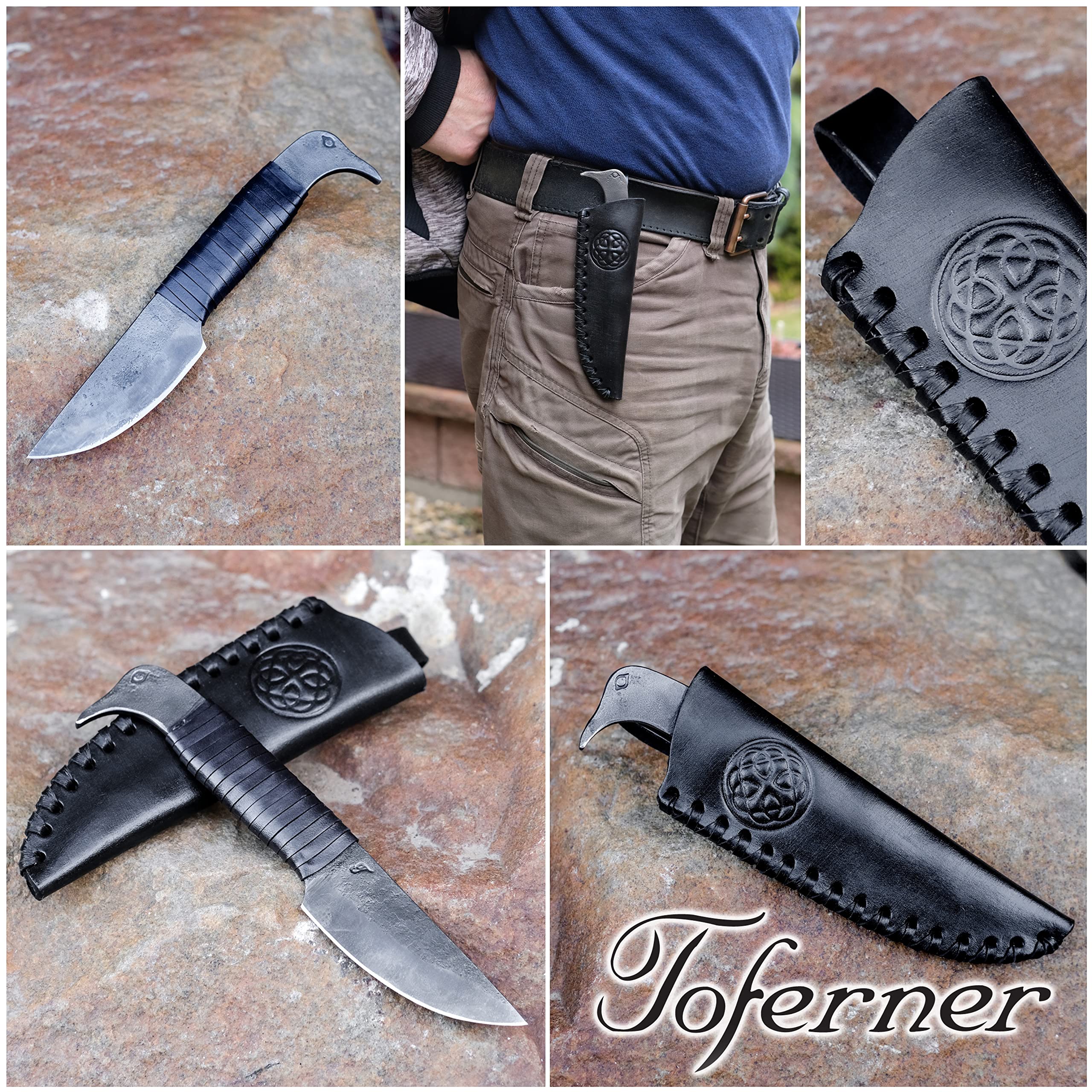 Toferner Viking Knife Odin's Raven, Norse Hand Forged Knife with Genuine Leather Case, Hardened Blade, Nordic Knife, Original Gift Idea for Men