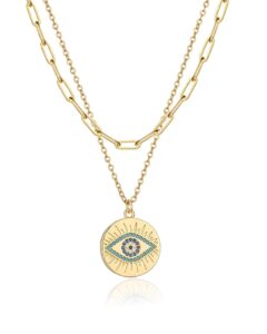 wdshow layered paperclip choker evil eye pendant necklaces gifts for women (a style)