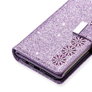 BOYUHII Silicone Protective Case for Phone for Samsung Galaxy A30 / A20 Multi-Card Slots Starry Sky Laser Carving Glitter Zipper Horizontal Flip Leather Case with Holder & Wallet & Lanyard ATCYE