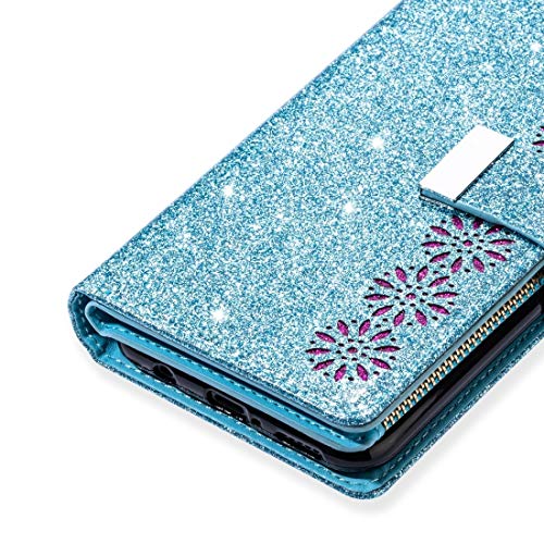 BOYUHII Silicone Protective Case for Phone for Samsung Galaxy A20e / A10e Multi-Card Slots Starry Sky Laser Carving Glitter Zipper Horizontal Flip Leather Case with Holder & Wallet & Lanyard ATCYE