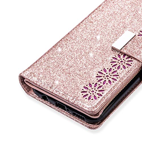 BOYUHII Silicone Protective Case for Phone for Samsung Galaxy A21 Multi-Card Slots Starry Sky Laser Carving Glitter Zipper Horizontal Flip Leather Case with Holder & Wallet & Lanyard ATCYE