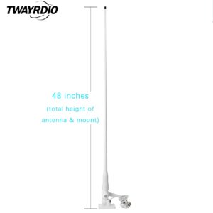 TWAYRDIO 43-Inch VHF Marine Antenna, Heavy Duty White Fiberglass Boat Antenna 3dBi Gain W/22.9ft Low Loss RG58 Coaxial Cable Built-in PL259 Connector and Nylon Ratchet Mount for Midland Uniden Radios