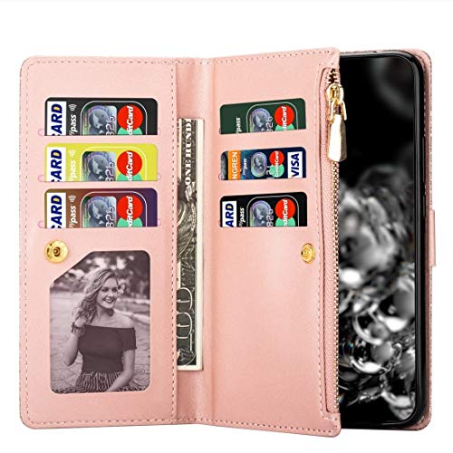 BOYUHII Silicone Protective Case for Phone for Samsung Galaxy M40 / A60 Multi-Card Slots Starry Sky Laser Carving Glitter Zipper Horizontal Flip Leather Case with Holder & Wallet & Lanyard ATCYE