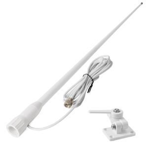 twayrdio 43-inch vhf marine antenna, heavy duty white fiberglass boat antenna 3dbi gain w/22.9ft low loss rg58 coaxial cable built-in pl259 connector and nylon ratchet mount for midland uniden radios