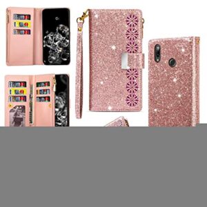 boyuhii silicone protective case for phone for samsung galaxy m40 / a60 multi-card slots starry sky laser carving glitter zipper horizontal flip leather case with holder & wallet & lanyard atcye