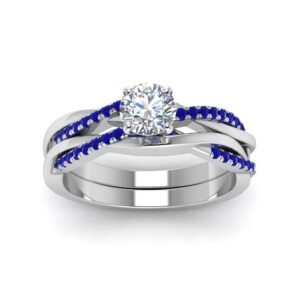 caratyogi infinity twist diamond matching set sterling silver created blue sapphire round shape blue color wedding ring sets prong setting in size 6 party wear daily wear ornament