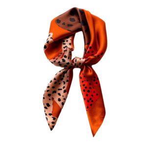 aufeel 100% pure mulberry silk square scarf for hair-27''x27''- women silk neckerchief head wrap scarf(caramel leopard)