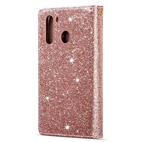 BOYUHII Silicone Protective Case for Phone for Samsung Galaxy A21 Multi-Card Slots Starry Sky Laser Carving Glitter Zipper Horizontal Flip Leather Case with Holder & Wallet & Lanyard ATCYE