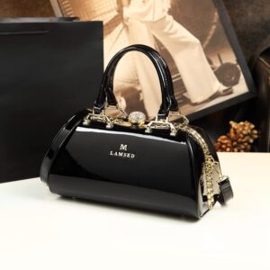 Shirt Luv Fashion Leather Women's Top Handle Satchel Crossbody Handbags Crystal Evening Bag Purses Hard Shoulder Bags (Black)