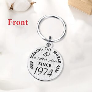 ABNTY 50th Birthday Gifts for Women Men, 50 Year Old Birthday Keychain, Born in 1974 Gifts, 1974 Birthday Decorations