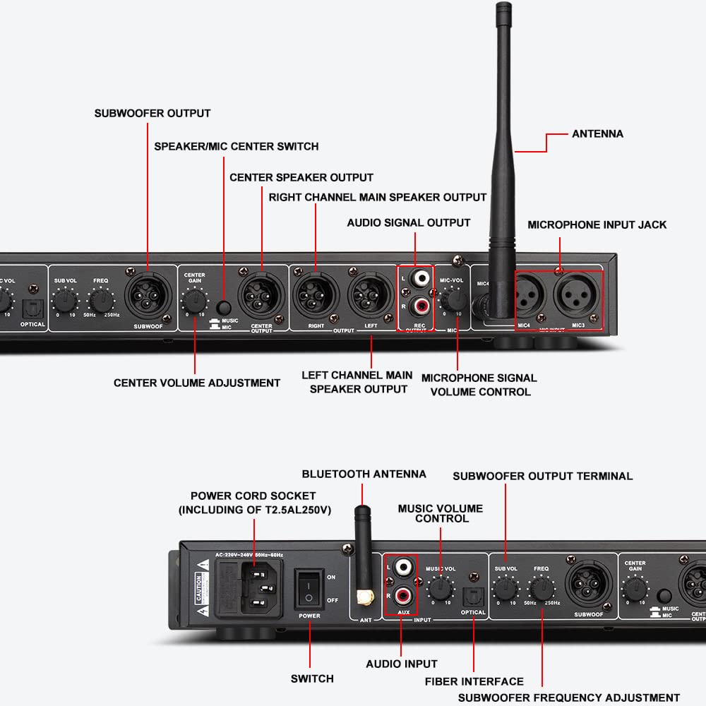 Depusheng REV3900 KTV Pre-Effector Household Reverberator Karaoke Anti-Howling Audio Processor USB Bluetooth Device with Microphone