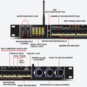 Depusheng REV3900 KTV Pre-Effector Household Reverberator Karaoke Anti-Howling Audio Processor USB Bluetooth Device with Microphone