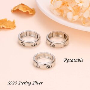 HOOHWE Spinner Rings for Anxiety,S925 Sterling Silver Fidget Anxiety Worry Relieving Boredom ADHD Autism Band Rings for Teen Girls (2-Panda Rings, 9)