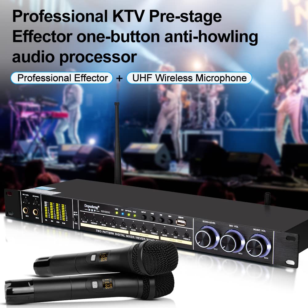 Depusheng REV3900 KTV Pre-Effector Household Reverberator Karaoke Anti-Howling Audio Processor USB Bluetooth Device with Microphone