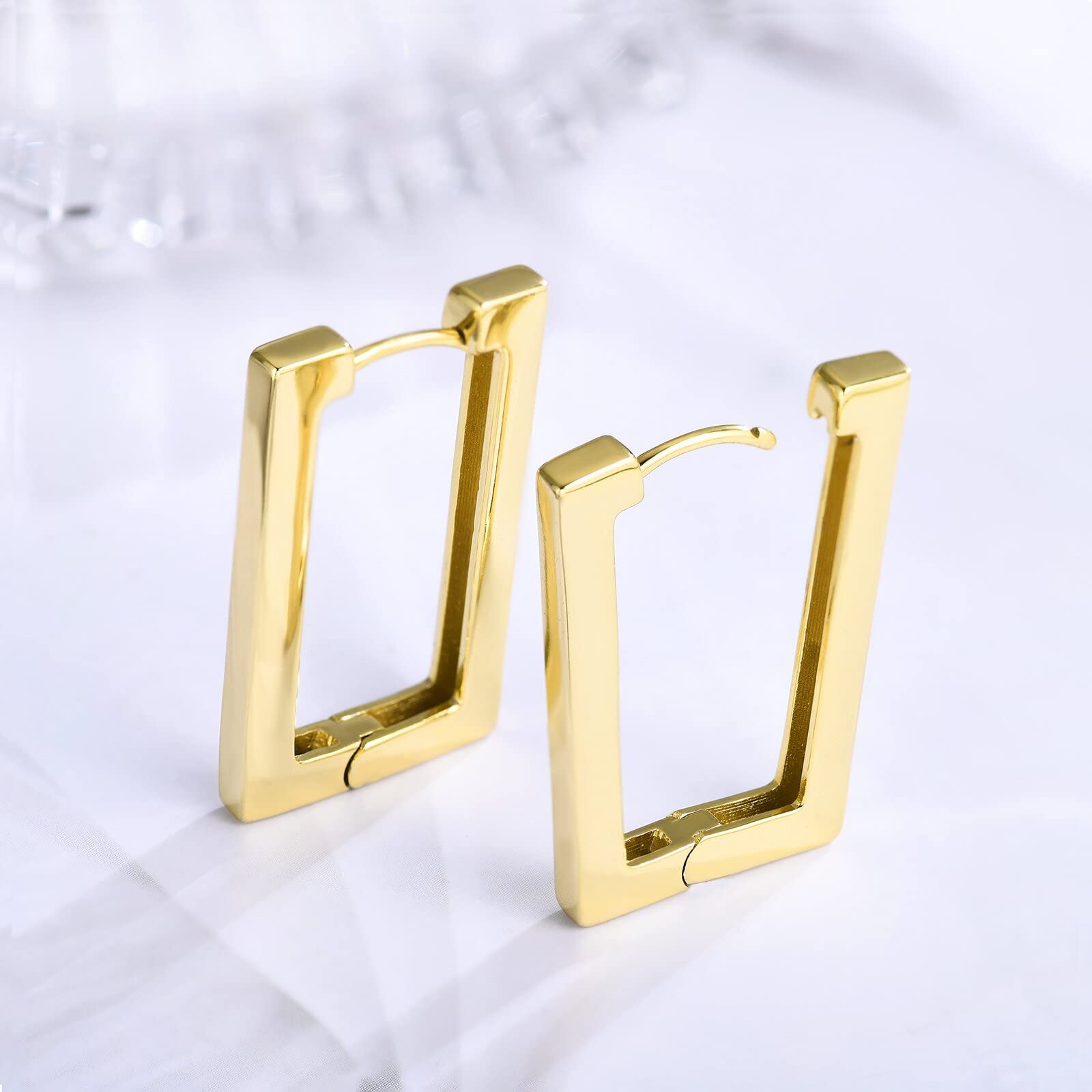 Square Hoop Earrings for Women, 14k Gold Rectangle Huggies Earrings Lightweight, Fashion Jewelry, Comfy Hypoallergenic for Sensitive Ears