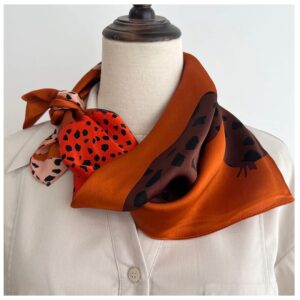 Aufeel 100% Pure Mulberry Silk Square Scarf for Hair-27''x27''- Women Silk Neckerchief Head Wrap Scarf(Caramel Leopard)