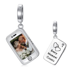 lonago personalized cellphone smartphone photo dangle charm 925 sterling silver custom every moment counts image picture bead fit snake bracelet for women