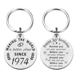 abnty 50th birthday gifts for women men, 50 year old birthday keychain, born in 1974 gifts, 1974 birthday decorations