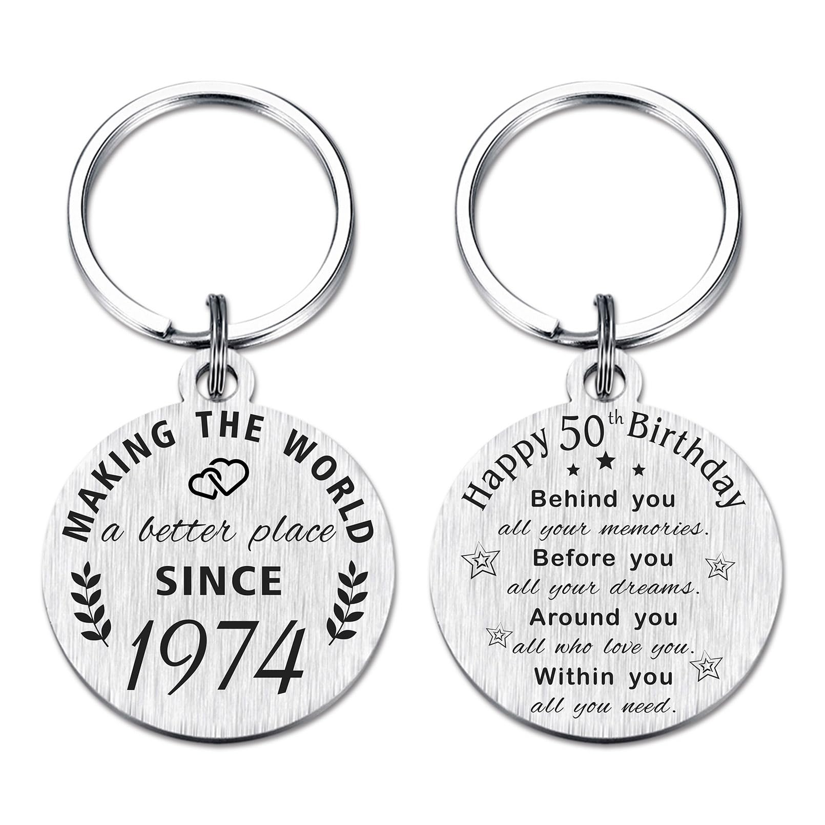 ABNTY 50th Birthday Gifts for Women Men, 50 Year Old Birthday Keychain, Born in 1974 Gifts, 1974 Birthday Decorations