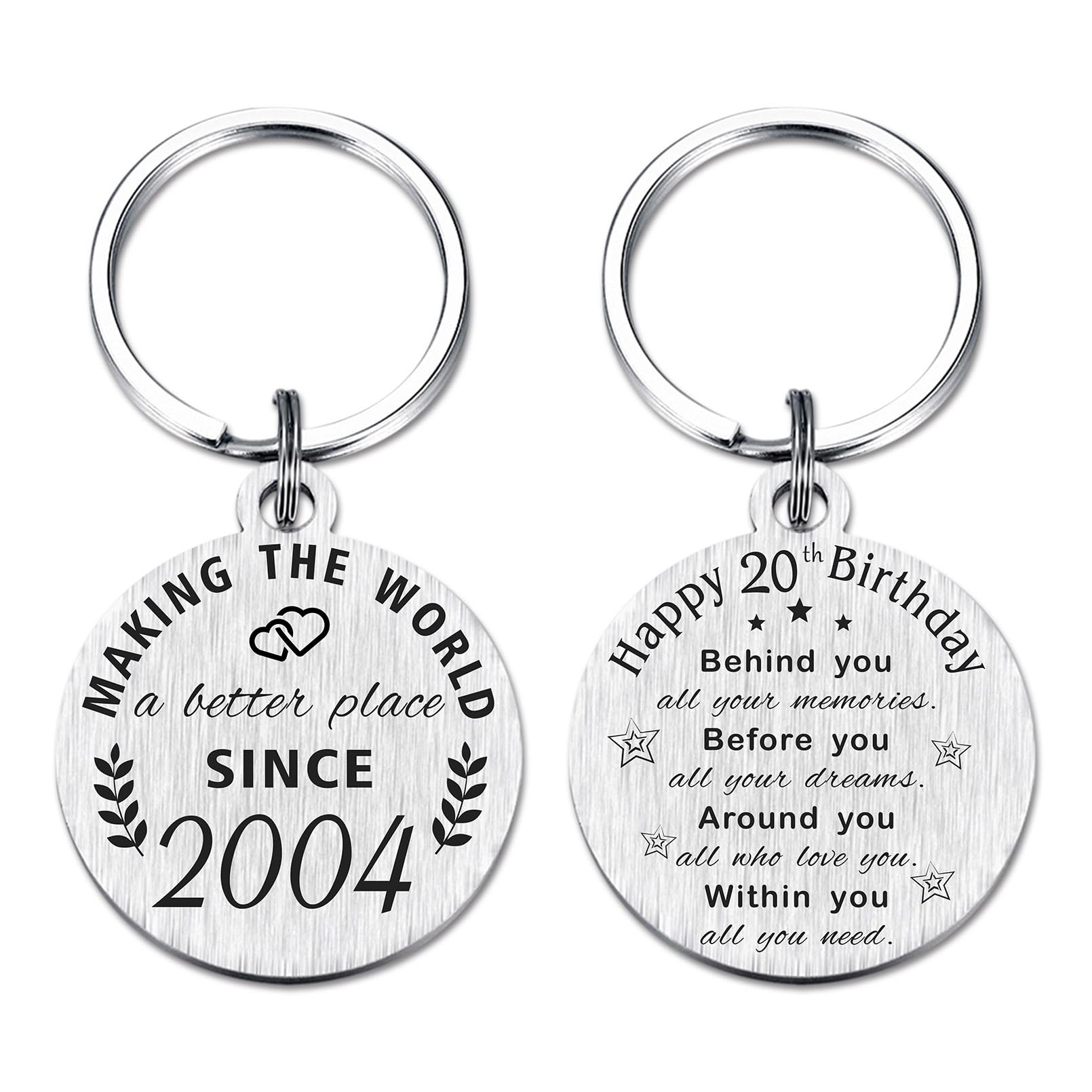 ABNTY 20th Birthday Gifts for Women Men, 20 Year Old Birthday Keychain, Born in 2004 Gifts, 2004 Birthday Decorations